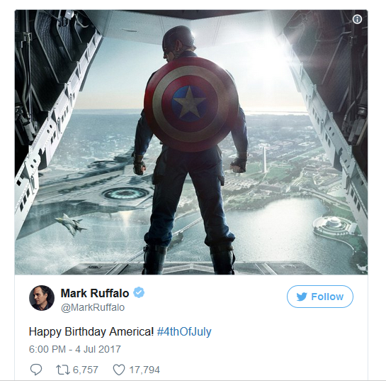 Mark Ruffalo Wishes America A Happy Birthday With Captain America Tweet