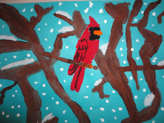 Thomas Elementary Art: 3rd Grade Winter Cardinal Landscapes