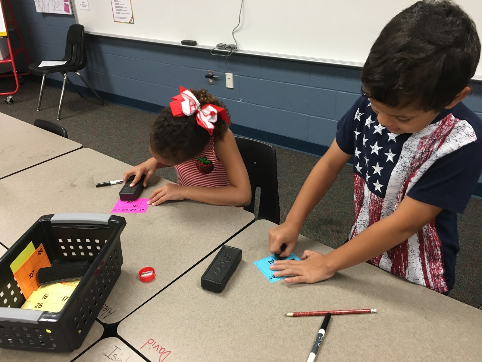 Mr. Leinhart's Classroom: Students working at their math stations.