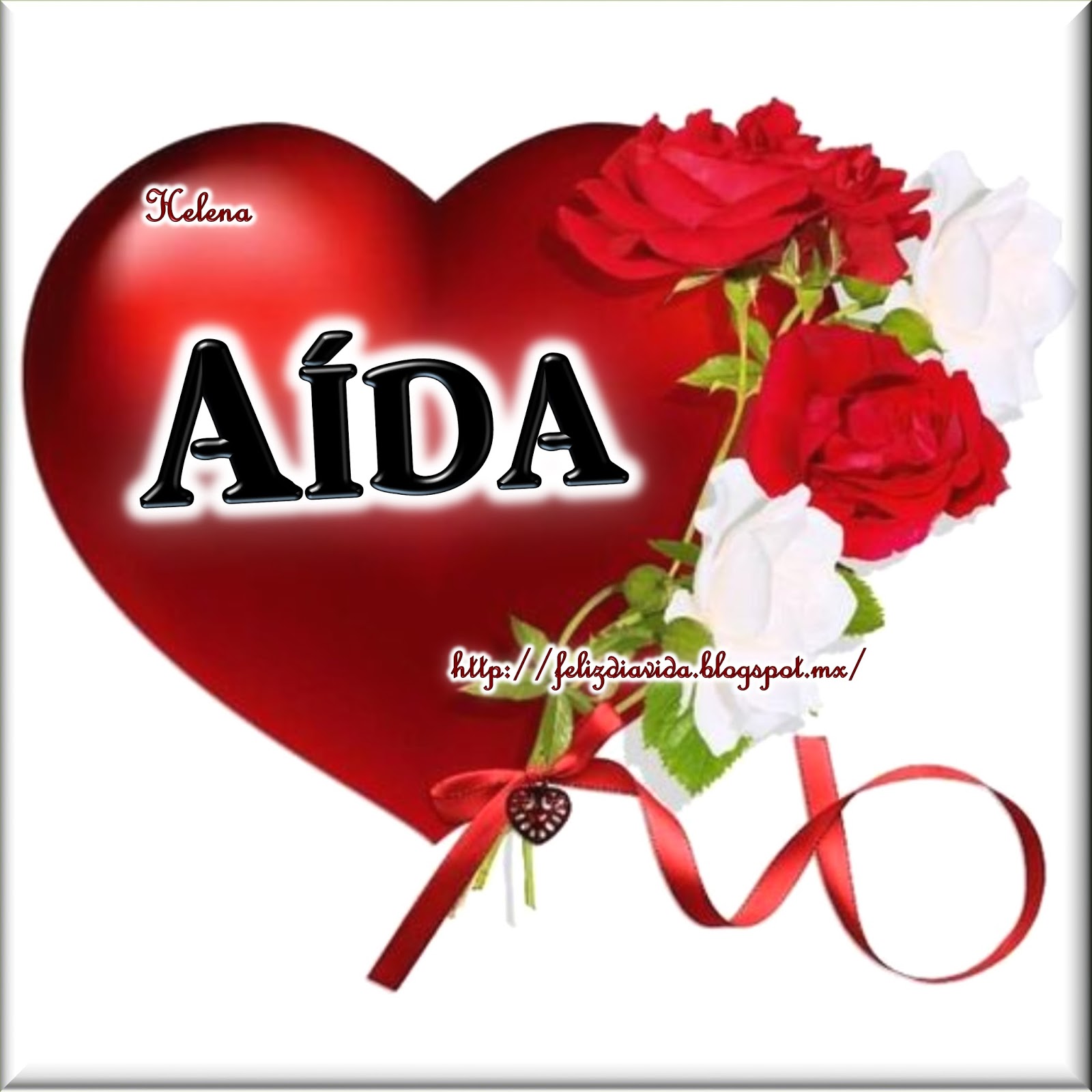 Iniciales Nombres y Más: Corazón con rosas blancas y rojas "A" a la "G"