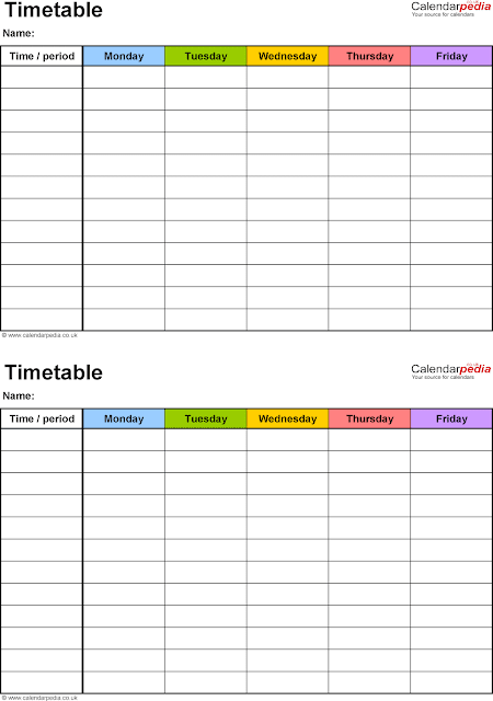 Timetable Templates For School in Excel Format