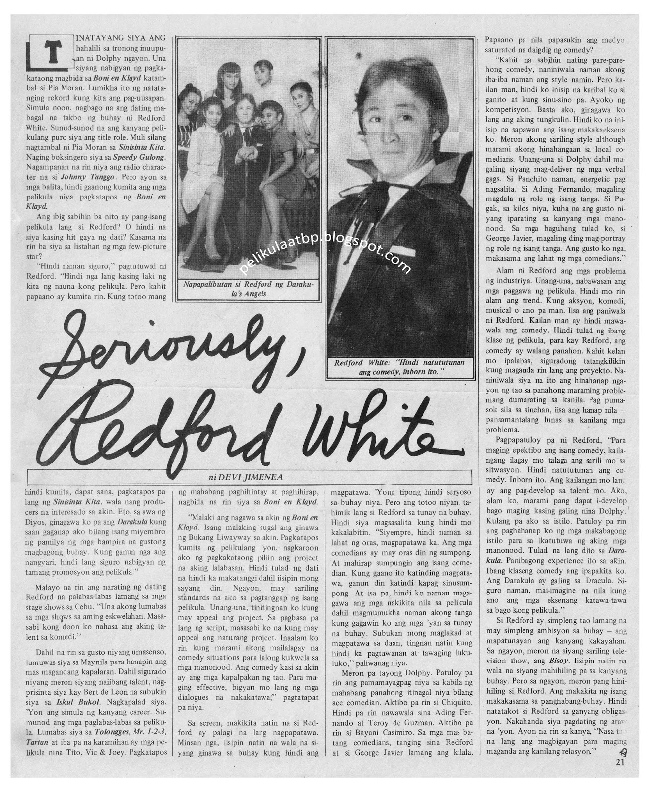 PELIKULA, ATBP.: SERIOUSLY, REDFORD WHITE (Jingle Extra Hot, 1982)