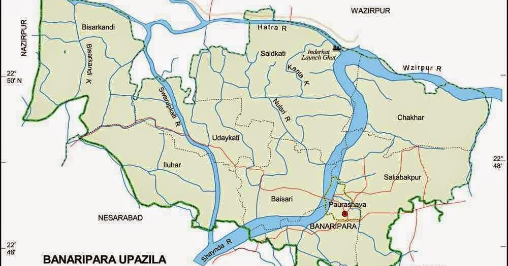 Banaripara Upazila Map, Barisal District, Bangladesh
