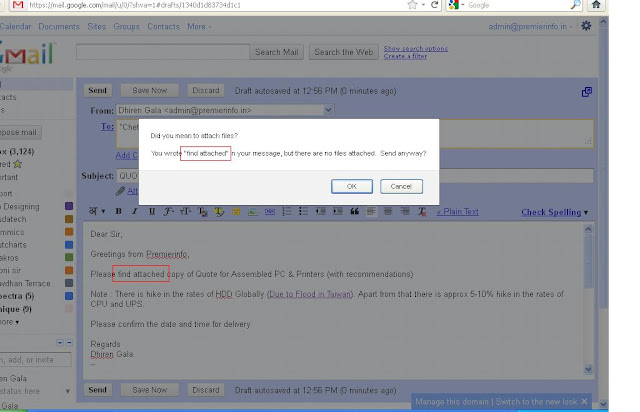Dhiren Gala: Gmail warns on sending email without attachment - when you ...