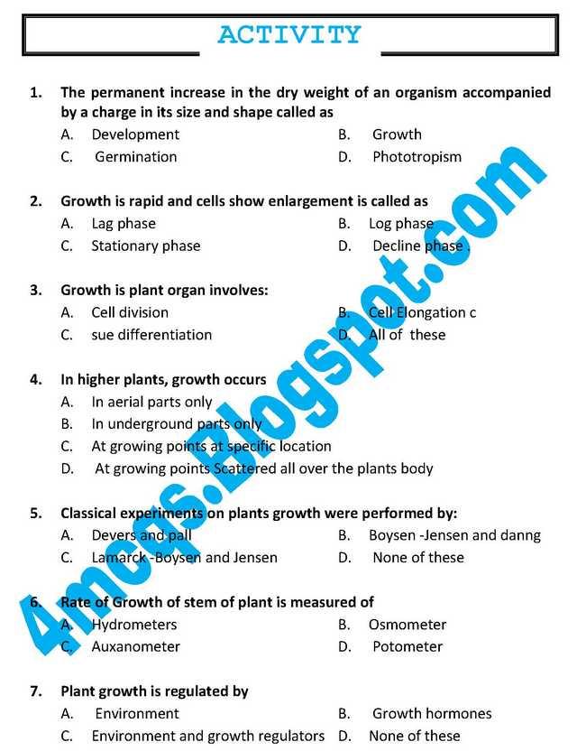 4 MCQ's: Chapter # 5 - GROWTH & DEVELOPMENT - Mcqs 4 MCQ's: Chapter # 5 - GROWTH & DEVELOPMENT - Mcqs