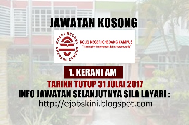 Jawatan Kosong Terkini Sebagai Kerani Am - 31 Julai 2017