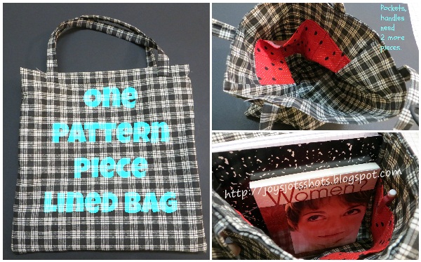 Joy's Jots, Shots & Whatnots: One Main Pattern Piece Lined Bag