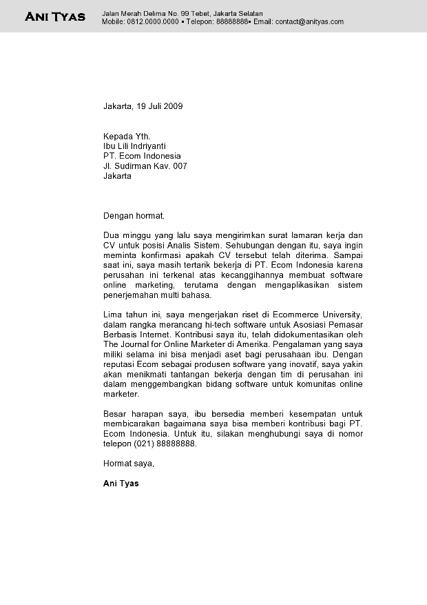 Contoh Surat Untuk Follow Up