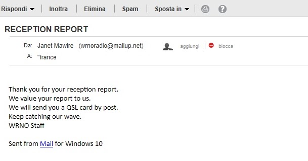 RADIOASCOLTO LISTEN TO THE WORLD: e-CONFIRM FROM WRNO 7505 KHz