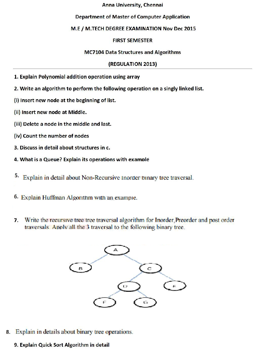 MC7104 Data Structures and Algorithms Nov Dec 2015 Important Questions ...