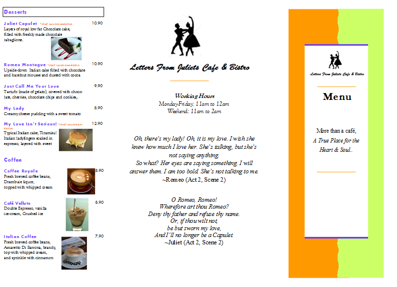 Letters From Juliet Cafe & Bistro: Letters From Juliet Cafe & Bistro MENU