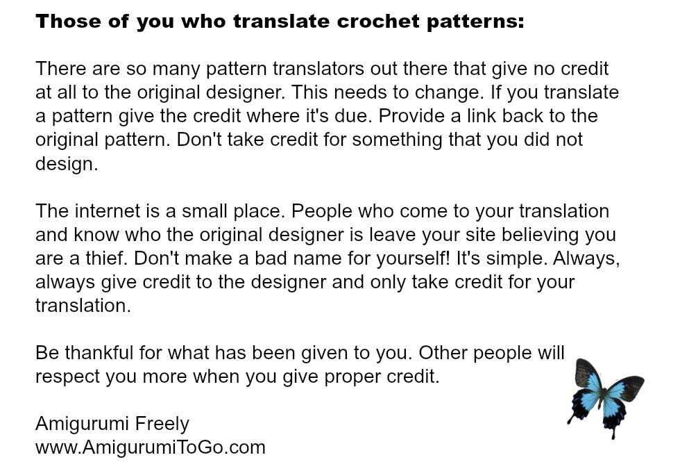 Translating Patterns With No Credit To The Designer