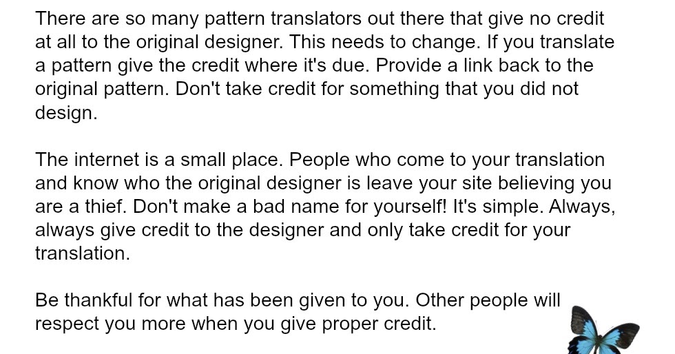Translating Patterns With No Credit To The Designer