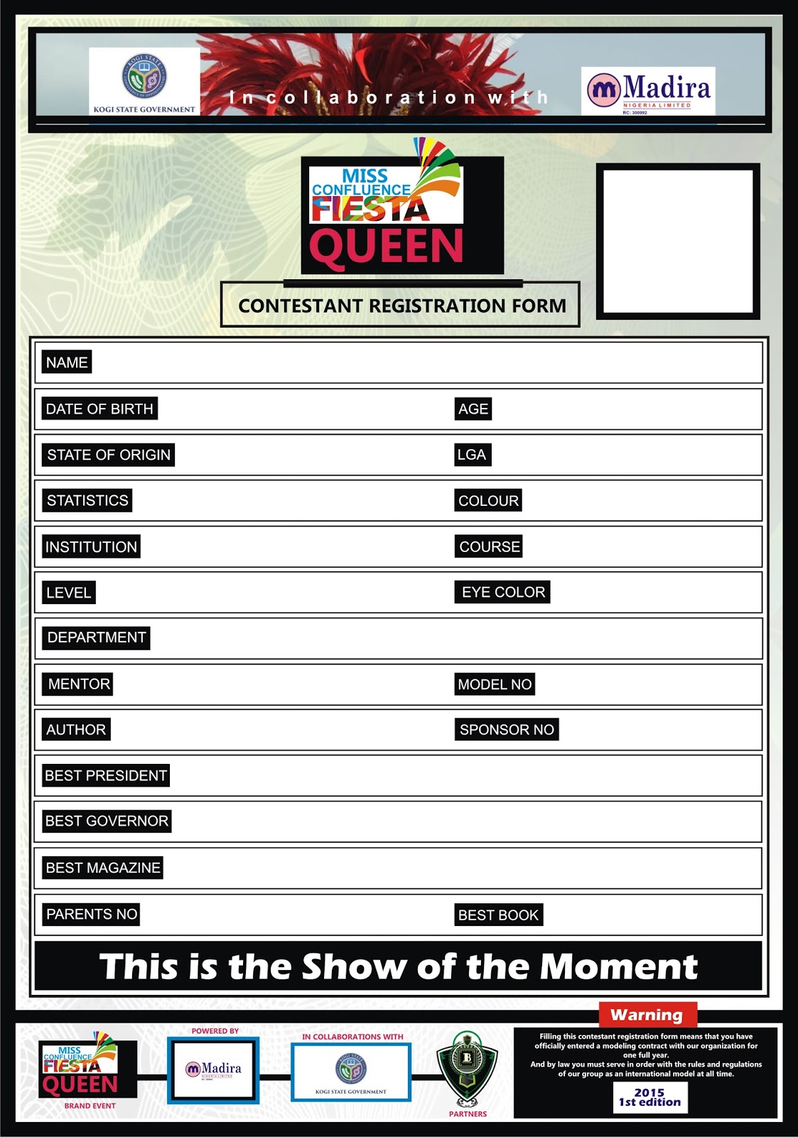 Confluence Fiesta Queen Beauty Pageant Show: CONTESTANT REGISTRATION FORM