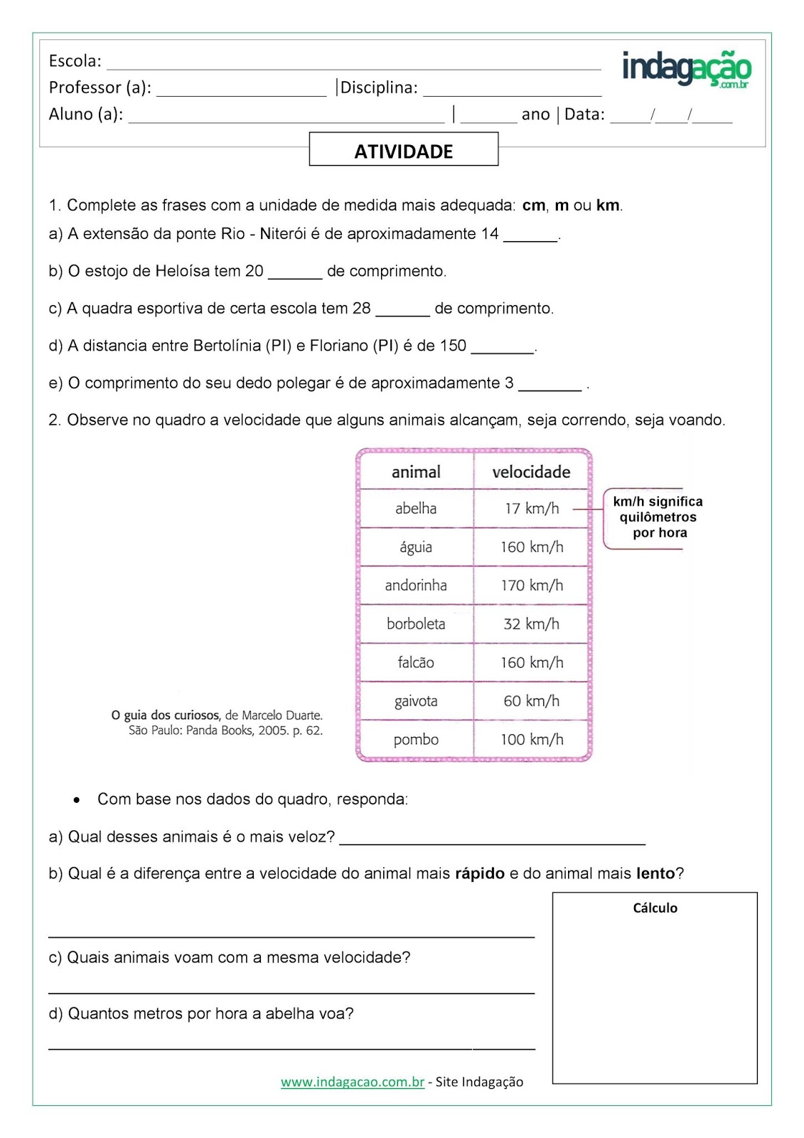 Atividade Medidas De Comprimento 4 Ano - LIBRAIN