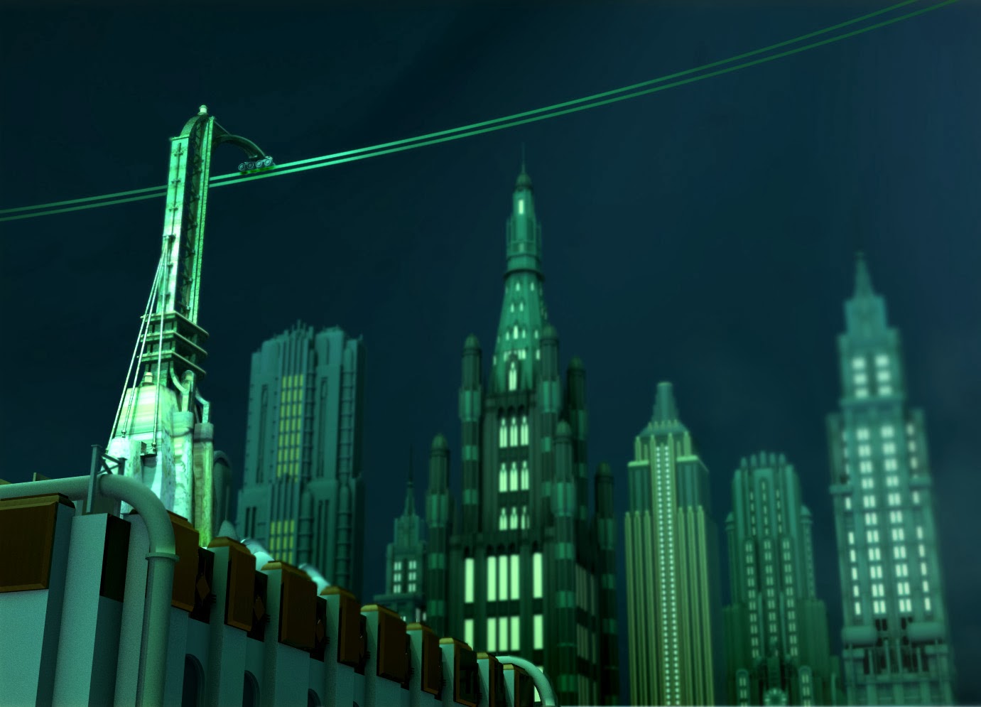 Jim Martin Concept Art: "Rapture" City cable stantion on a rooftop