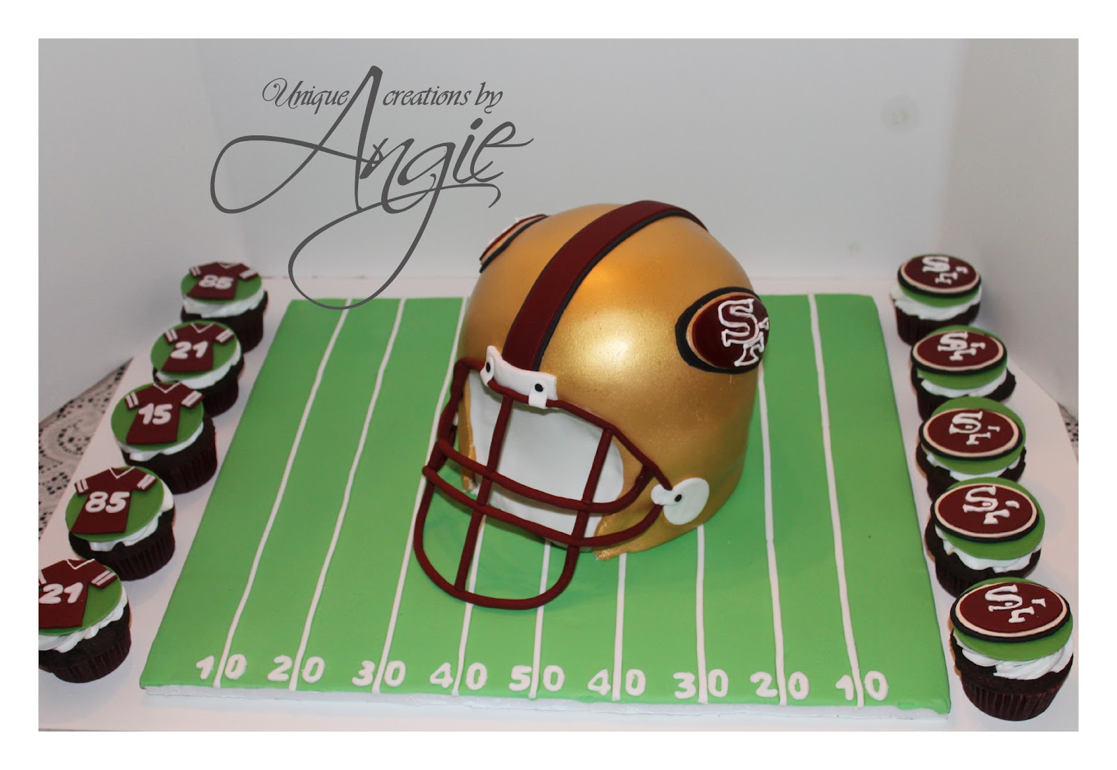 SCRAPPIN MEMORIES: San francisco 49ers helmet cake and cupcakes