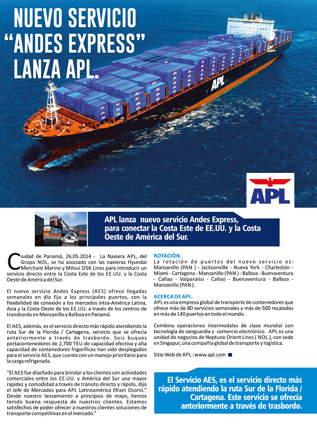 APL CON NUEVO SERVICIO ANDES EXPRESS - Portal Marítimo - Portuario ...