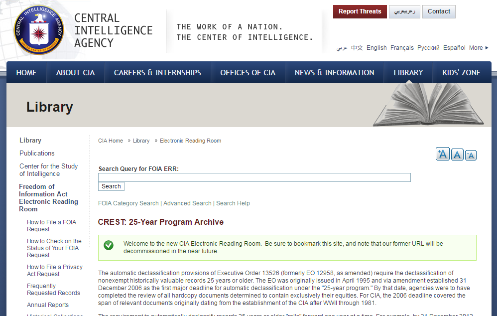 Desclasificación de documentos secretos de la CIA