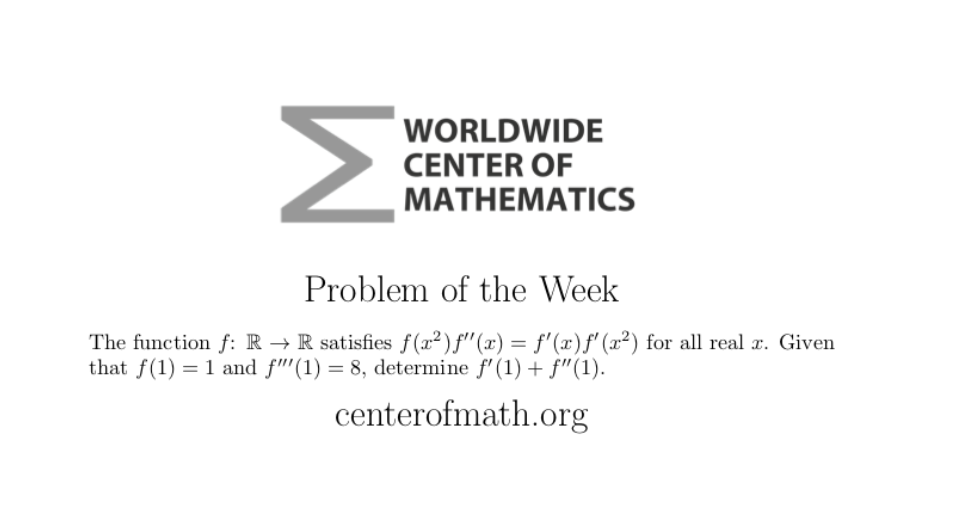 The Center of Math Blog: Problem of the Week 1-03-19: Determine f'(1 ...