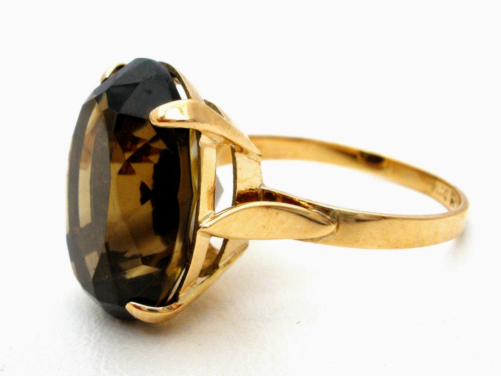 The Jewelry Lady's Store: 14K Gold Smokey Topaz Ring 13 Ct. Vintage