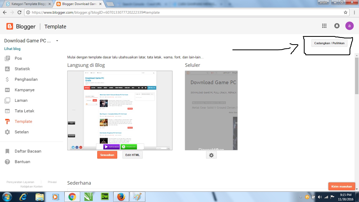 Cara Mengganti Template Blogger dengan Custom Template - TUTORIAL TEKNO