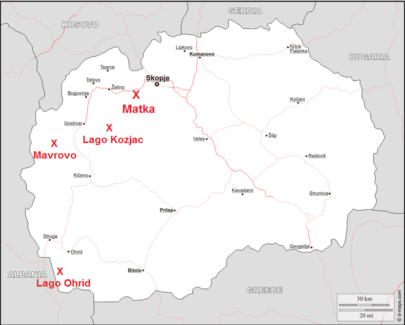 Outros Mapas: Matka, Kozjac, Mavrovo e Ohrid