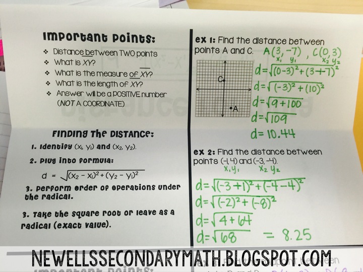 Distance & Midpoint Foldable | Mrs. Newell's Math