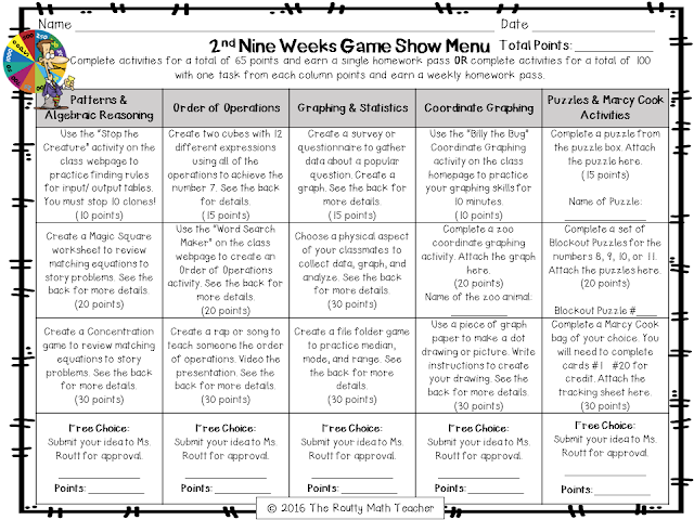 Transformation Tuesday: Math Menus- Game Show Menu - The Routty Math ...