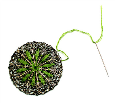 Wild roses and blackberries: WIP: embroidery on filigree