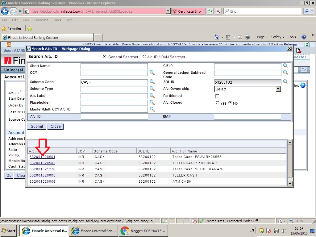 Procedure to Inquire teller cash balance of Sub office tellers in HO in ...