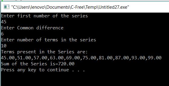 All C Programs: Display Series in AP along with Sum for given Common ...