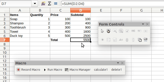 LibreOffice Calc Macro Example: Simple Cash Register