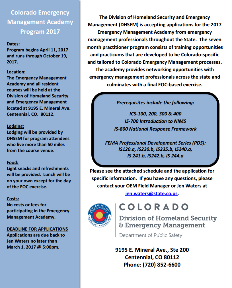 Colorado Emergency Management: Apply Today for the 2017 Colorado ...