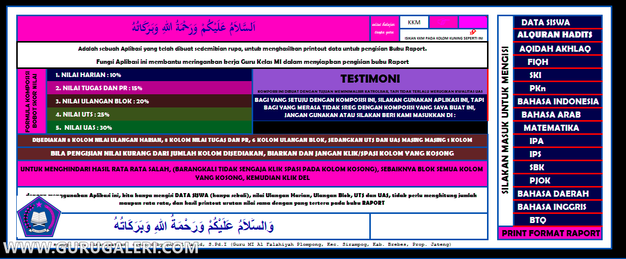 Aplikasi Raport Siswa jenjang Madrasah Ibtidaiyah ( MI ) Kelas 1 - 6 ...