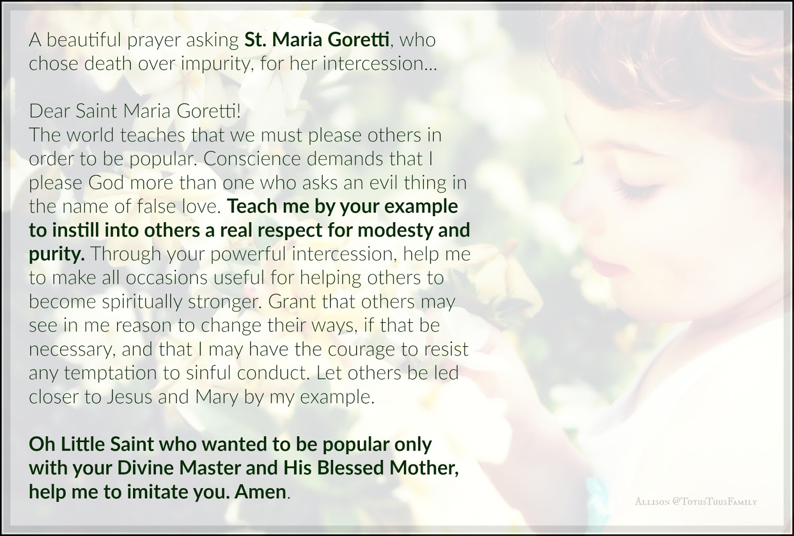 A Prayer to St. Maria Goretti for Purity - Totus Tuus Family & Catholic ...