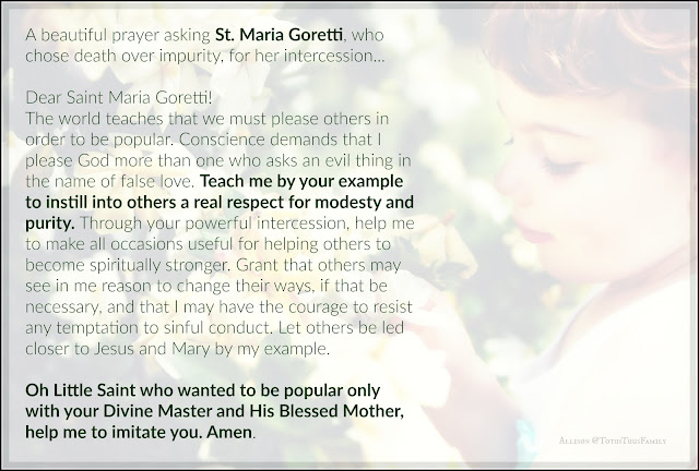 A Prayer to St. Maria Goretti for Purity - Totus Tuus Family & Catholic ...