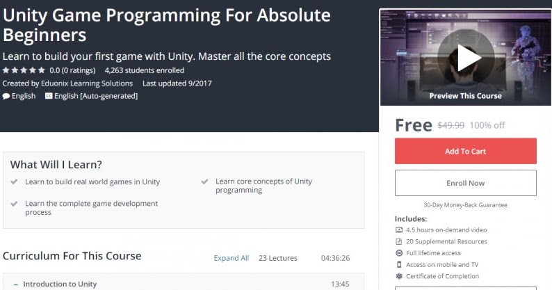 [100 Off] Unity Game Programming For Absolute Beginners Worth 49 99
