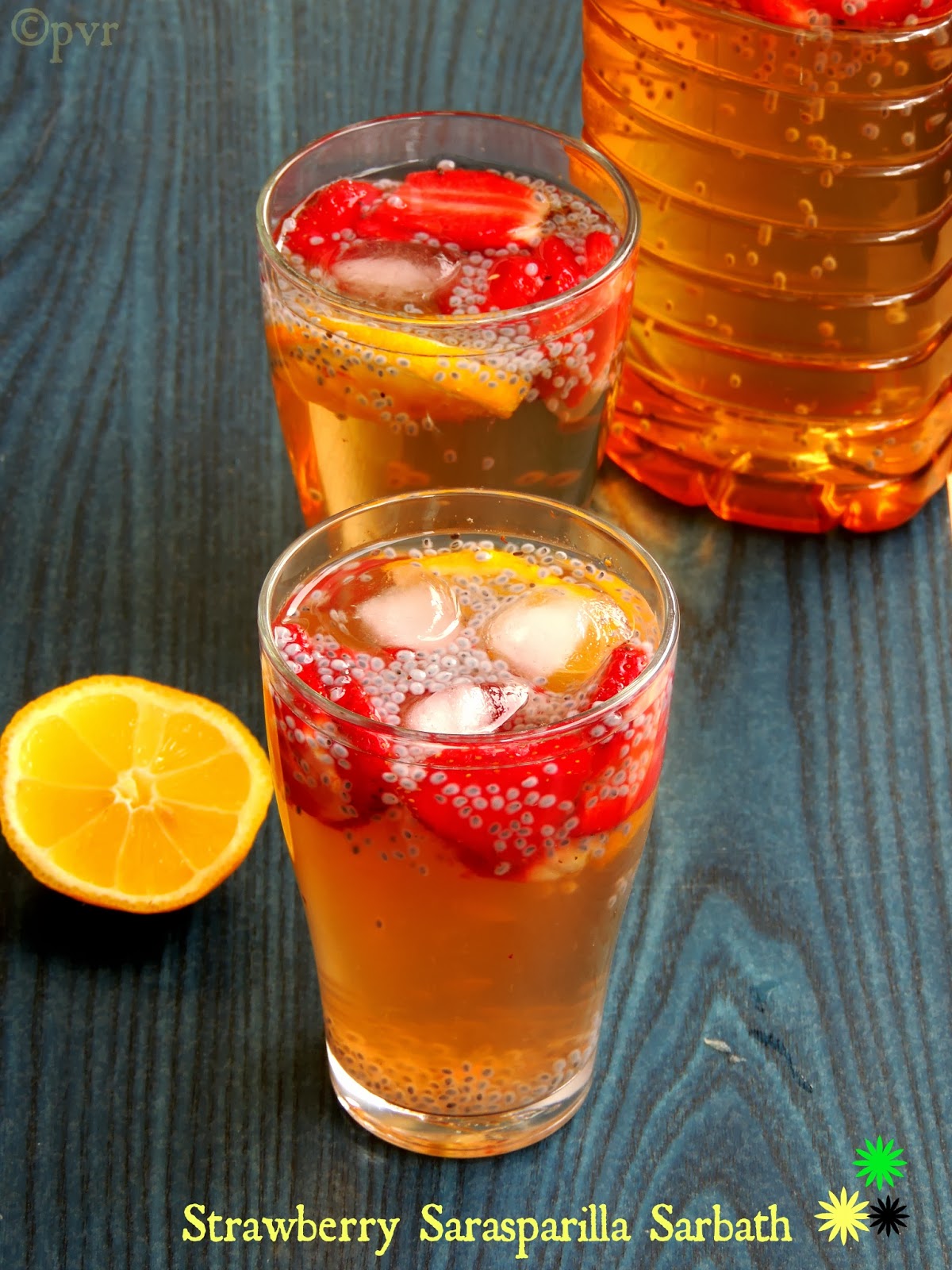 Priya's Versatile Recipes: Strawberry Sarasparilla Sharbath