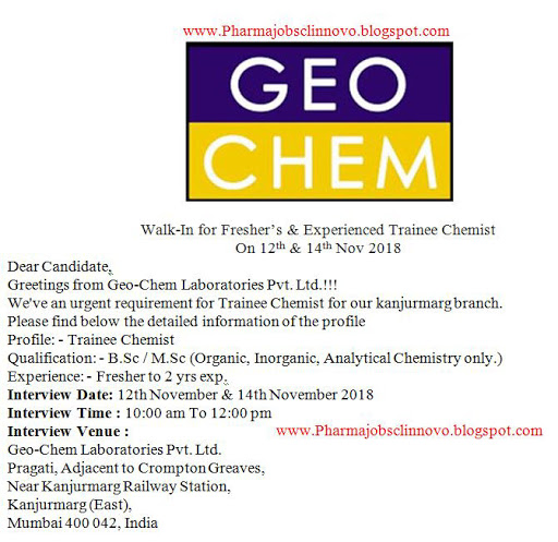 Geo-Chem Laboratories Walk-In for Freshers & Experienced - Trainee ...