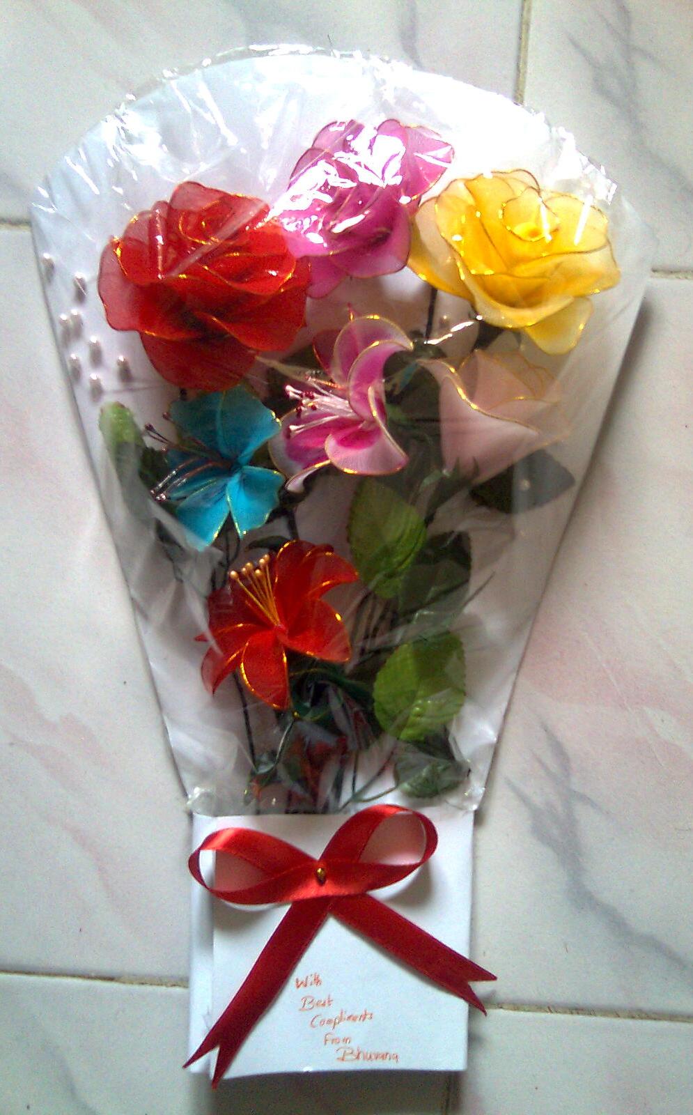 Bhuvana's Creative World: Stocking flower bouquet