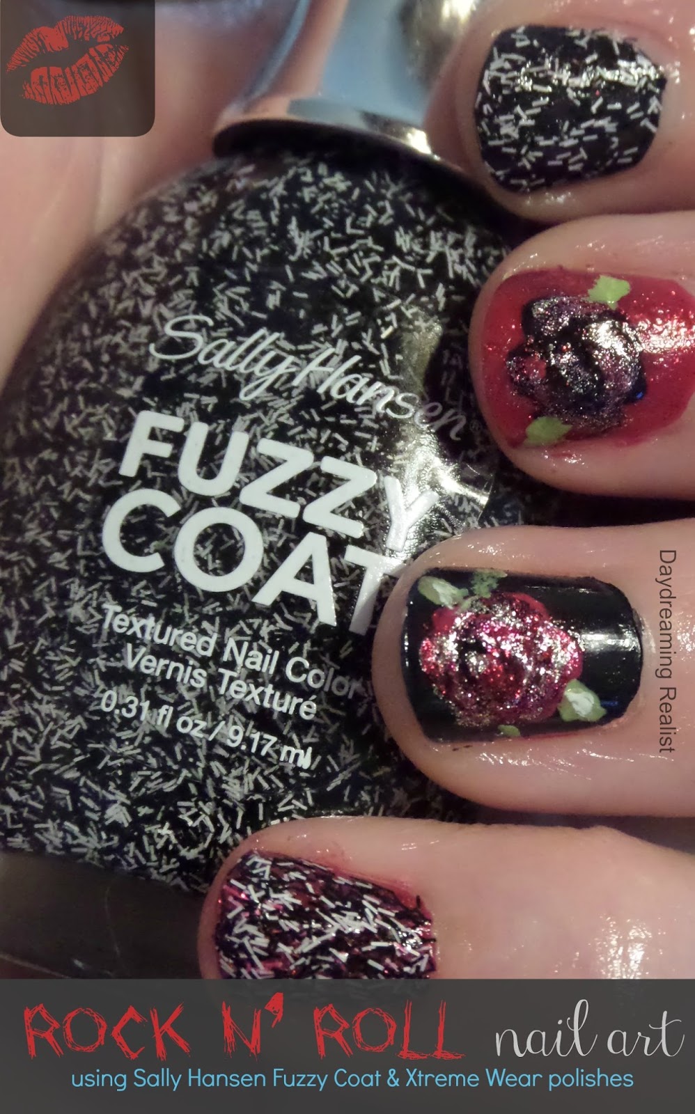 Daydreaming Realist: #iHeartMyNailArt: Roses and Rock 'n' Roll nail art!