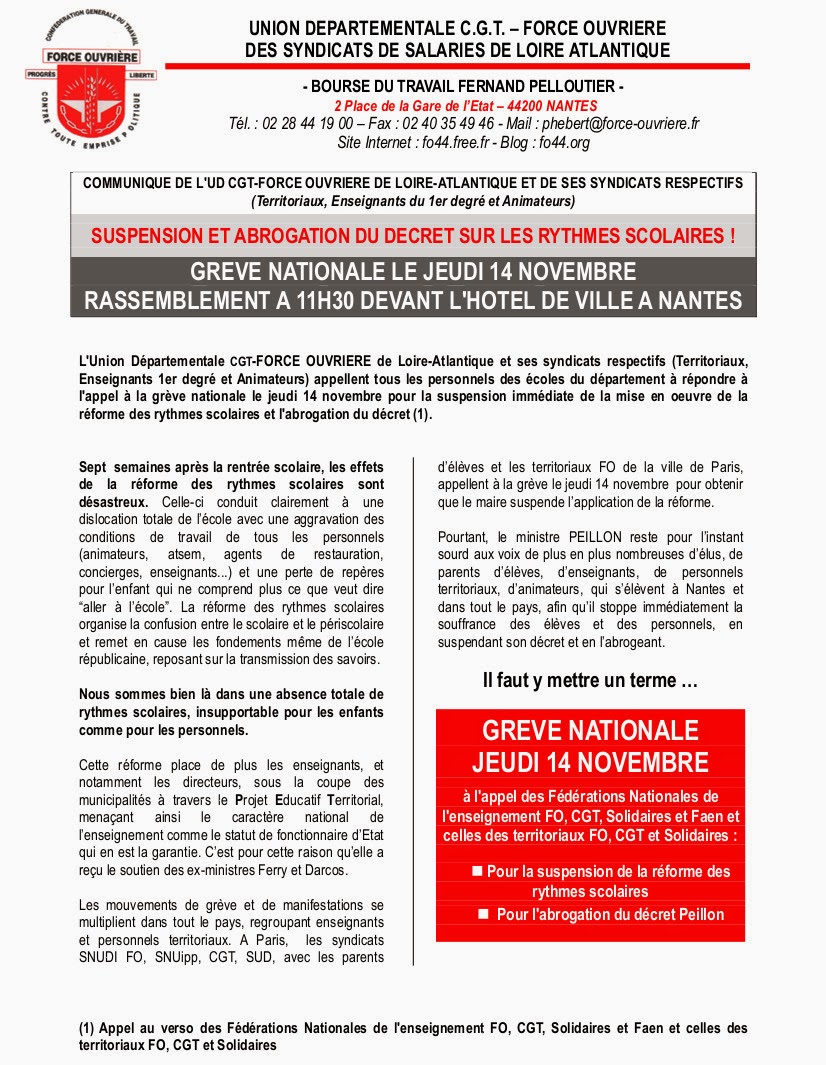 FO - Loire Atlantique: RYTHMES SCOLAIRES : APPEL À LA GRÈVE NATIONALE ... FO - Loire Atlantique: RYTHMES SCOLAIRES : APPEL À LA GRÈVE NATIONALE ...