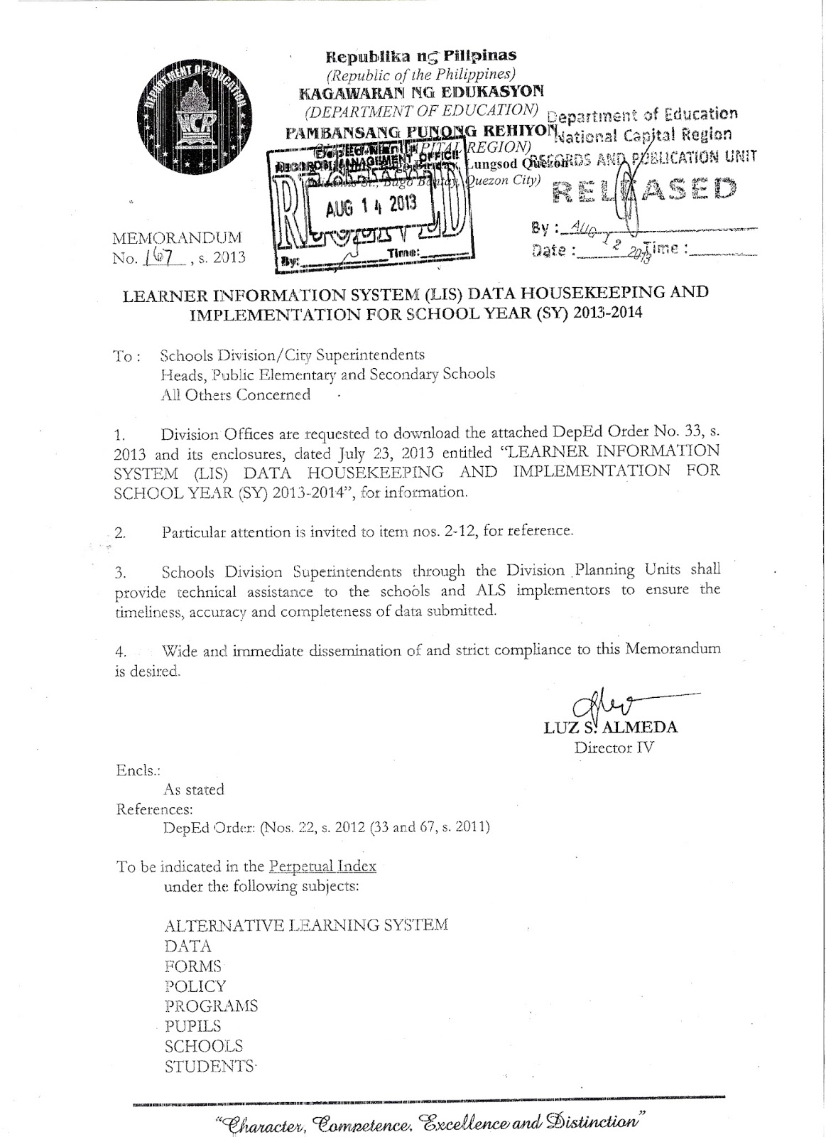 Department of Education Manila: Division Memorandum No. 494 LEARNER ...