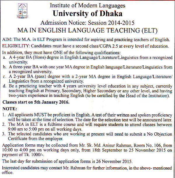 All Admission info BD: Admission notice, IML DU, MA in English Language ...