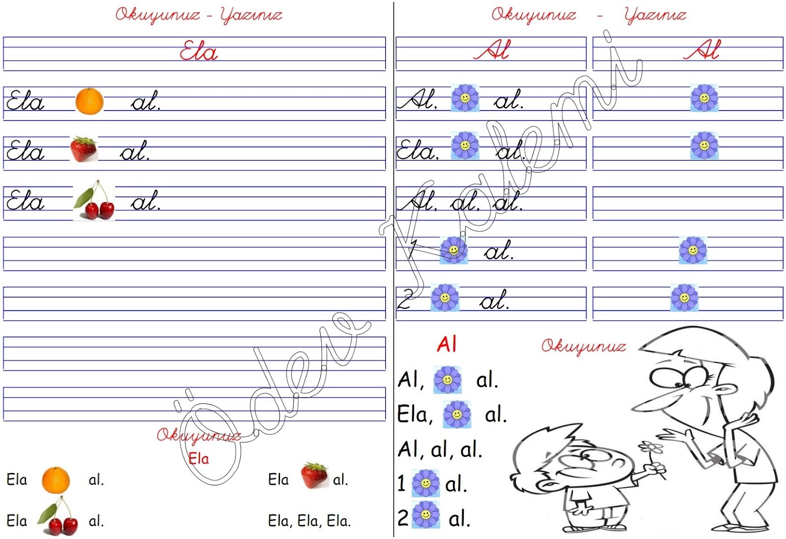 okuyunuz yaziniz Ela 1. grup harfler 1. sinif okuma yazma etkinlikleri ...