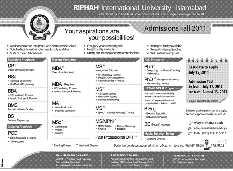 Admission in Pakistan: RIPHAH International University, Islamabad ...