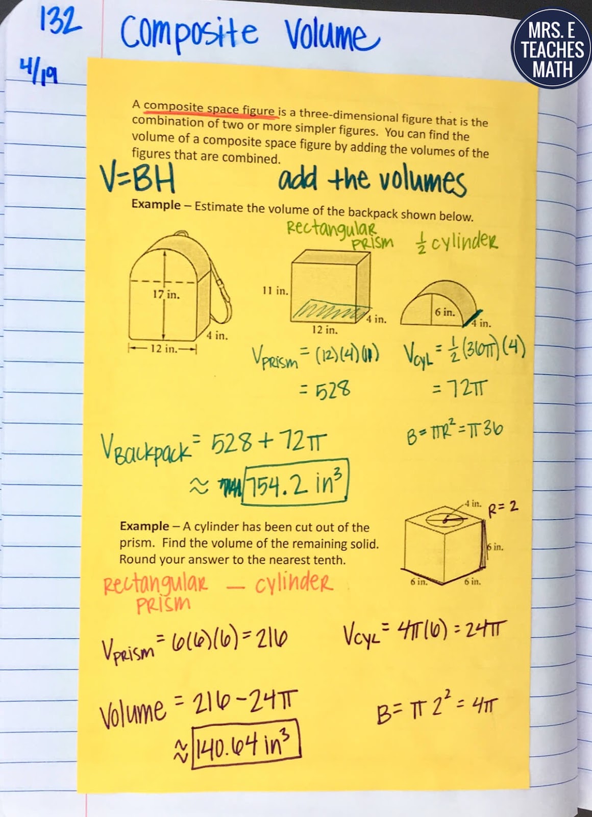Surface Area and Volume INB Pages | Mrs. E Teaches Math