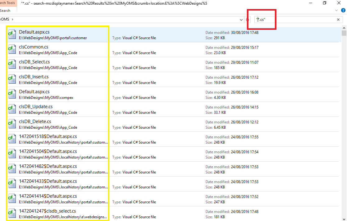 Windows explorer search