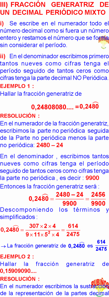 GENERATRIZ DE UN DECIMAL EJEMPLOS Y EJERCICIOS RESUELTOS